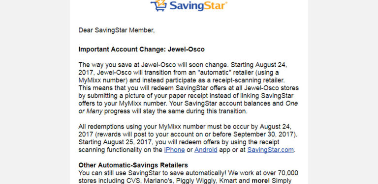 SavingStar changing to receipt redemption for Jewel-Osco - Jill Cataldo